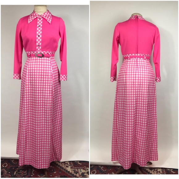 Jennifer Gee | Dresses | 97s Jennifer Gee Maxi Dress Pink Check | Poshmark